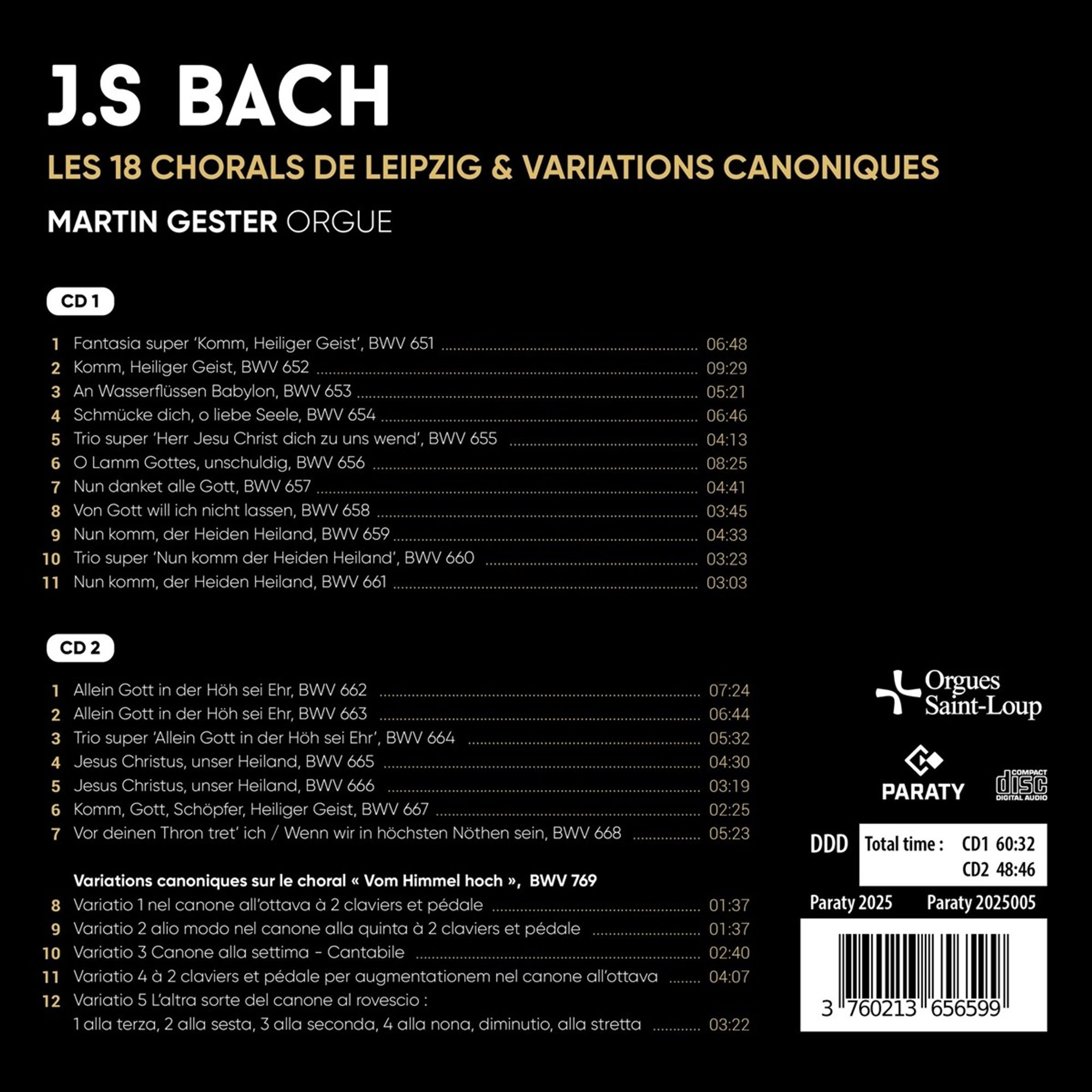 Les 18 Chorals de Leipzig & Variations canoniques - Martin Gester
